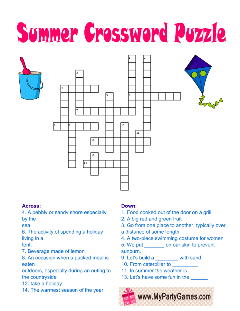 4 Free Printable Summer Crossword Puzzles | Printable Word Search