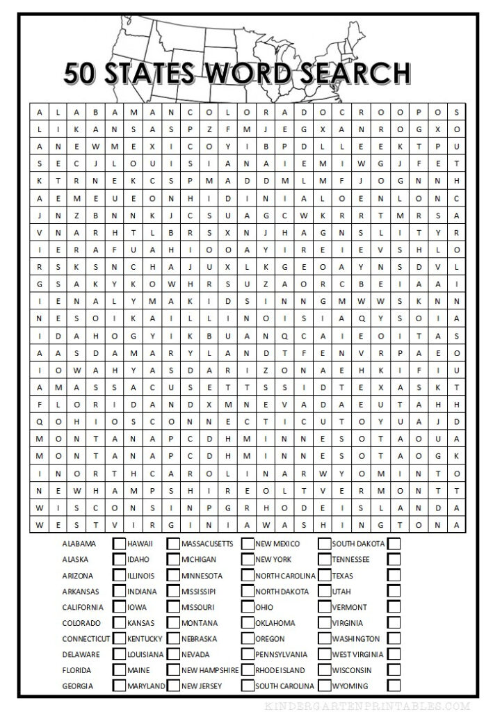 50 States Word Search | Printable Word Search