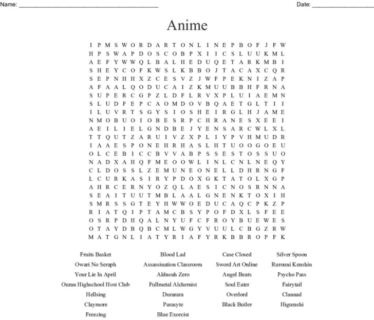 Anime Tv Shows Word Search Wordmint Word Search Printable | Printable ...