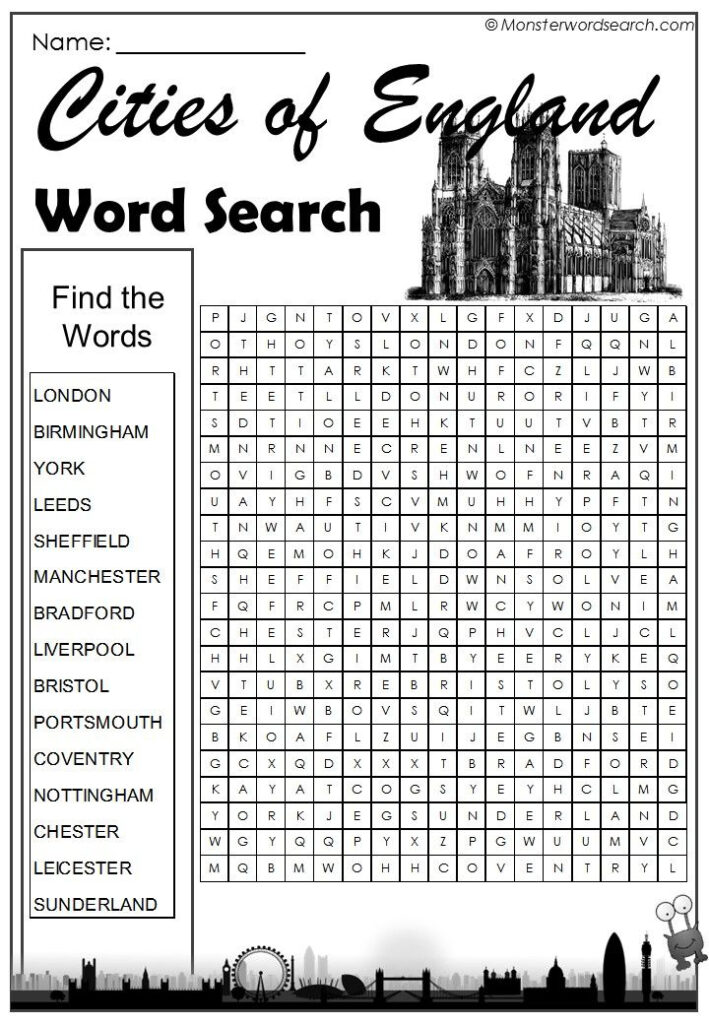 Awesome Cities Of England Word Search Word Find Free Printable Word ...