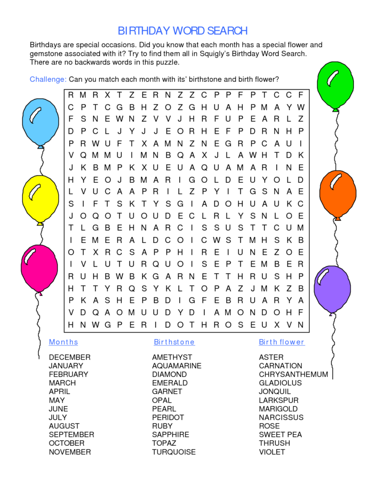 Birthday Party Word Search Google Search Happy Birthday Words ...