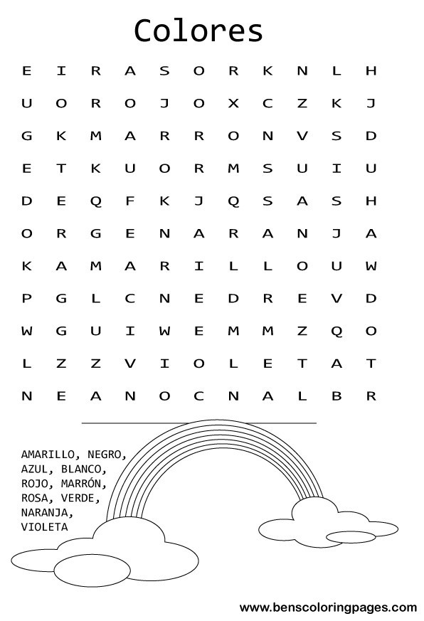 Colors Word Search In Spanish Printable Word Search Colors Word Search In Spanish Printable Word Search