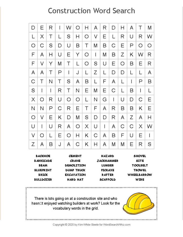 Construction Word Search | Printable Word Search