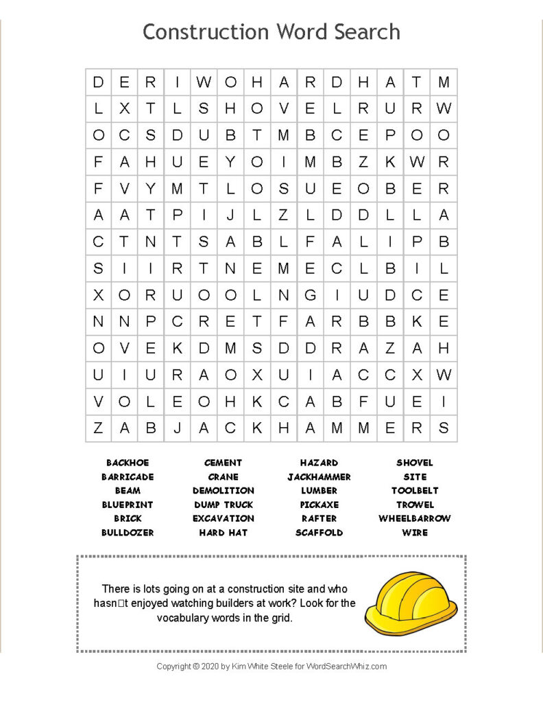 Construction Word Search | Printable Word Search
