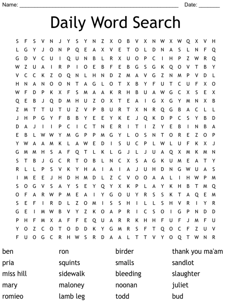 Daily Word Search WordMint | Printable Word Search