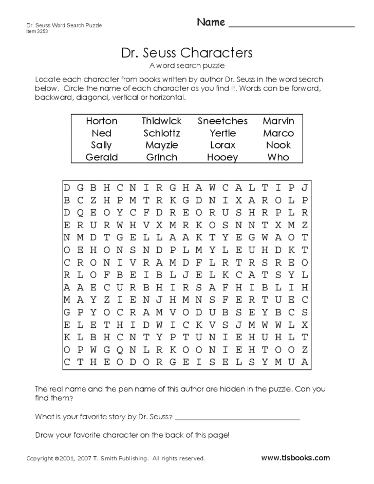Dr Seuss Word Search Printable Word Search Printable | Printable Word ...