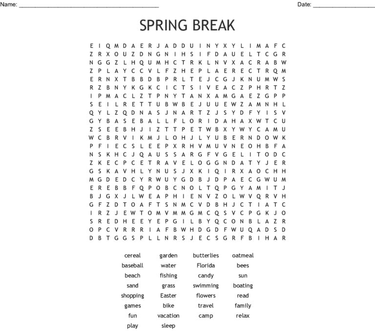 Free Printable Spring Break Word Searches Word Search Printable ...