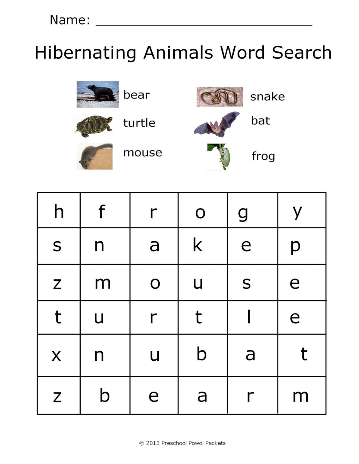 Hibernating Word Search Suitable For PreK Kindergarten Worksheets ...