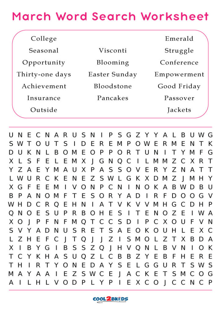 March Word Search Cool2bKids | Printable Word Search