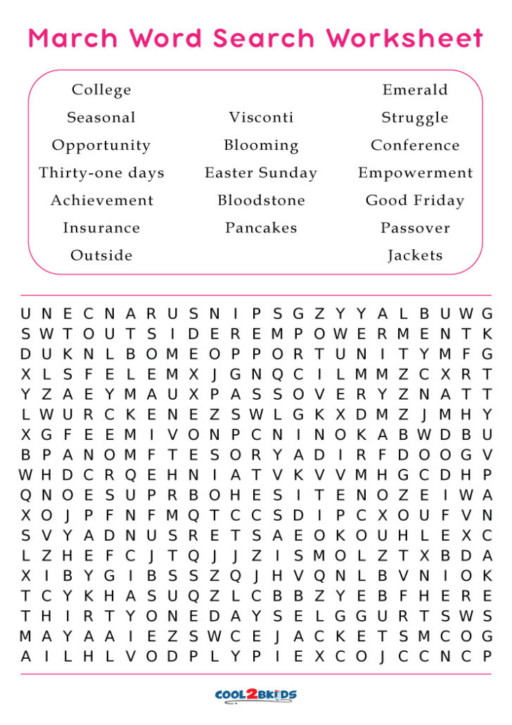 March Word Search Cool2bKids | Printable Word Search