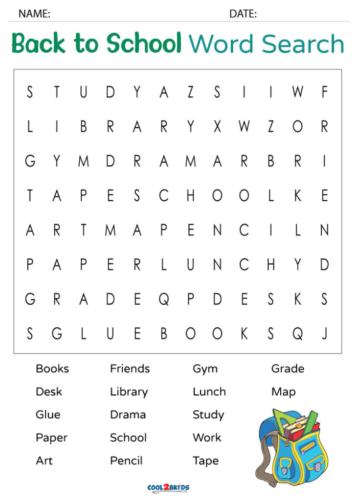 Printable Back To School Word Search Cool2bKids | Printable Word Search