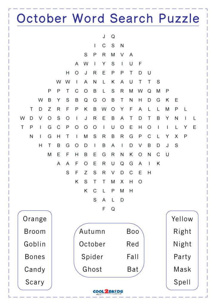 Printable October Word Search Cool2bKids | Printable Word Search