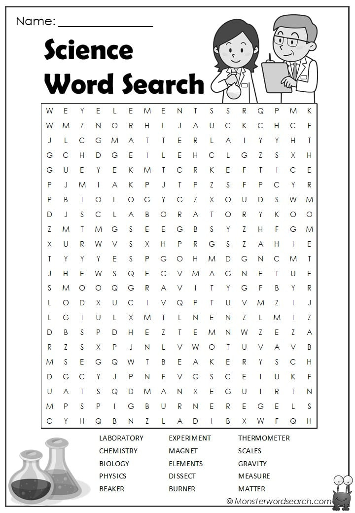 Science Word Search Monster Word Search Printable Word Search Science Word Search Monster Word Search Printable Word Search