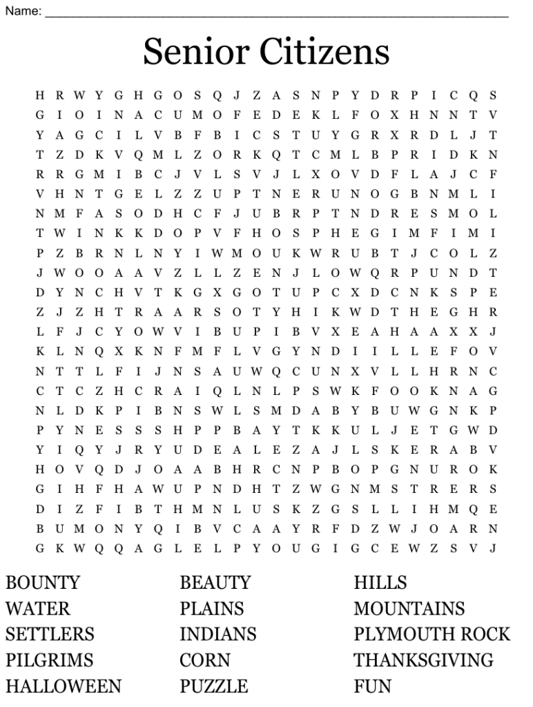 Senior Citizens Word Search WordMint | Printable Word Search