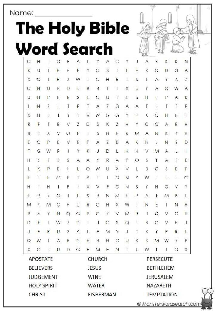 The Holy Bible Word Search Monster Word Search | Printable Word Search