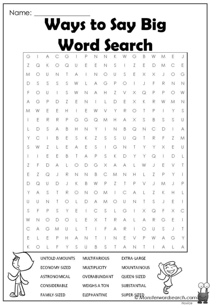 Ways To Say Big Word Search Monster Word Search | Printable Word Search
