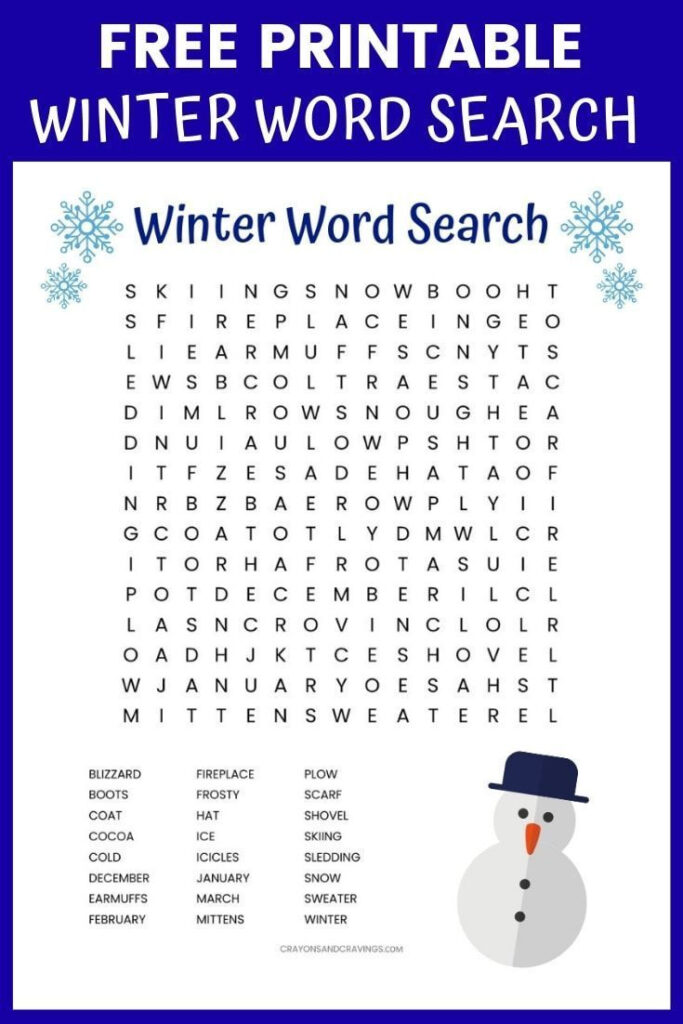 Winter Word Search Printable Worksheet With 24 Winter Themed Vocabulary ...