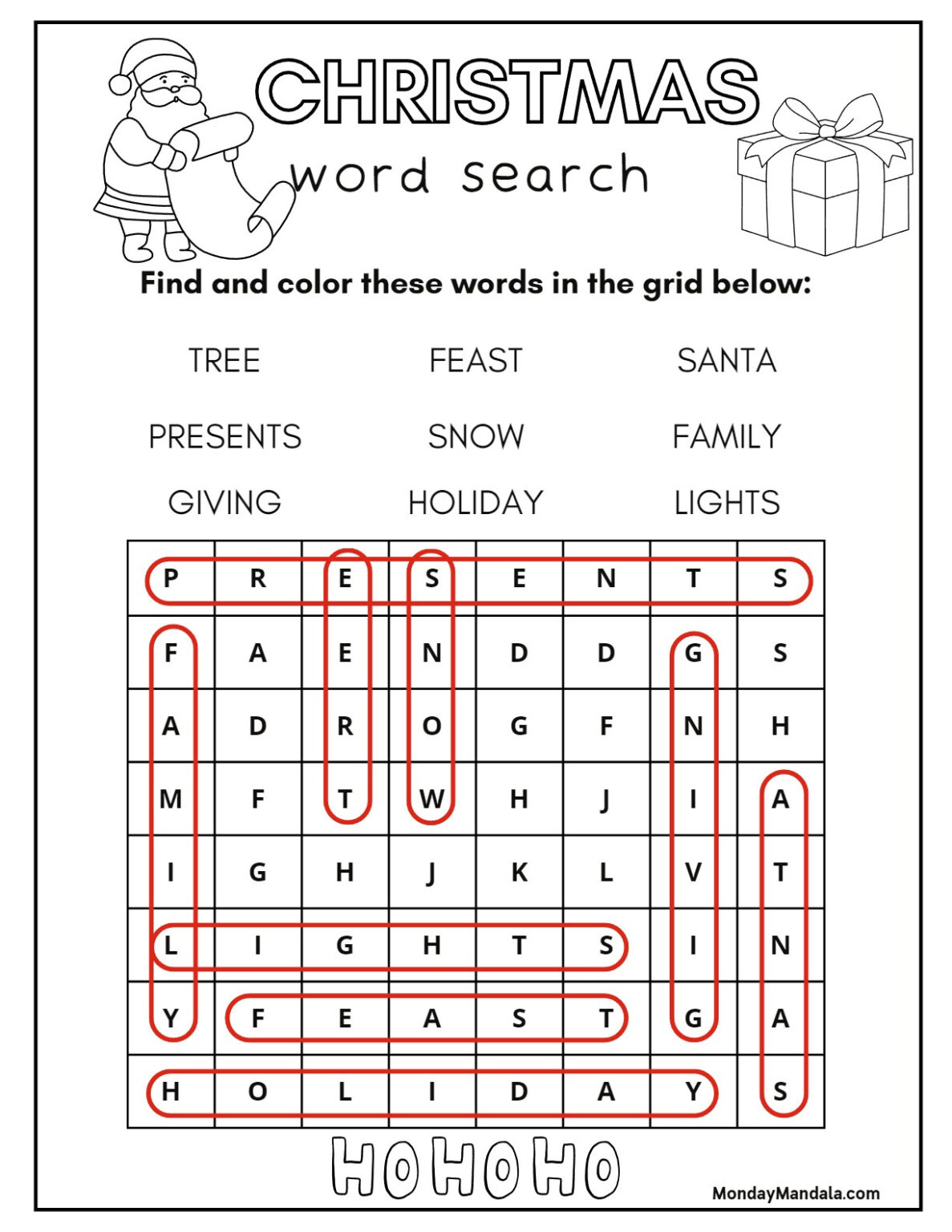Christmas Word Search For Middle School | Printable Word Search