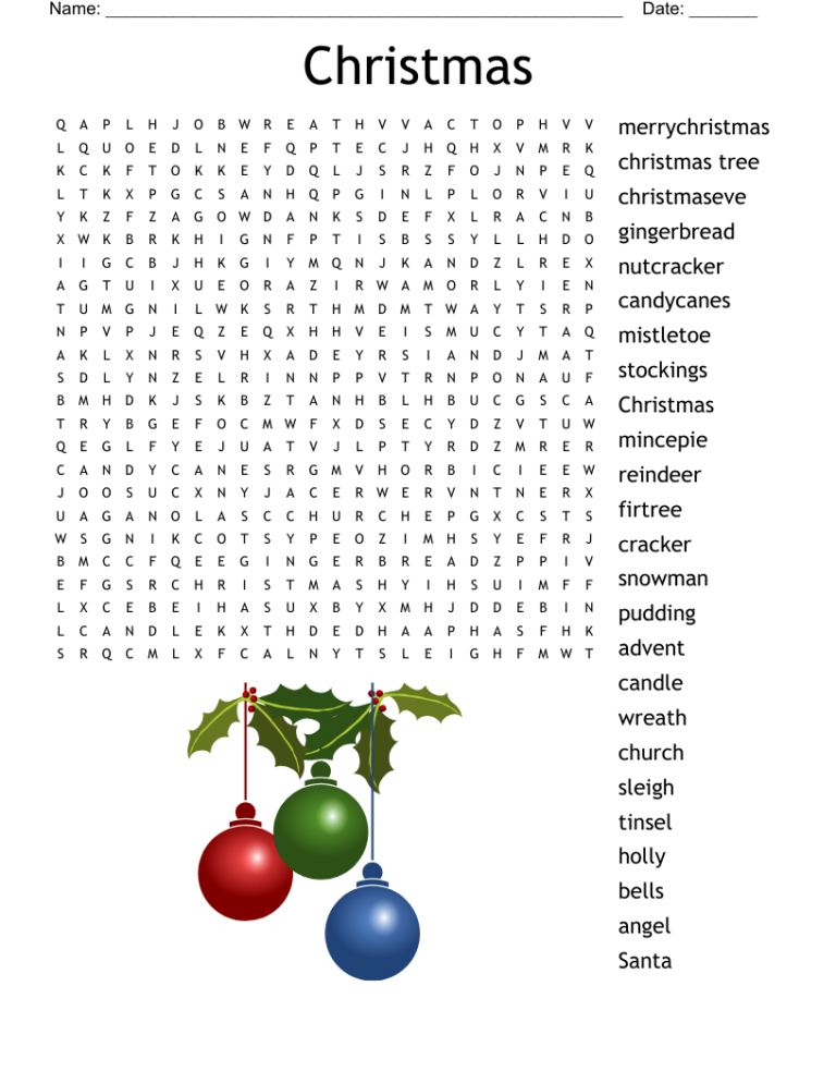 Christmas Eve Word Search | Printable Word Search