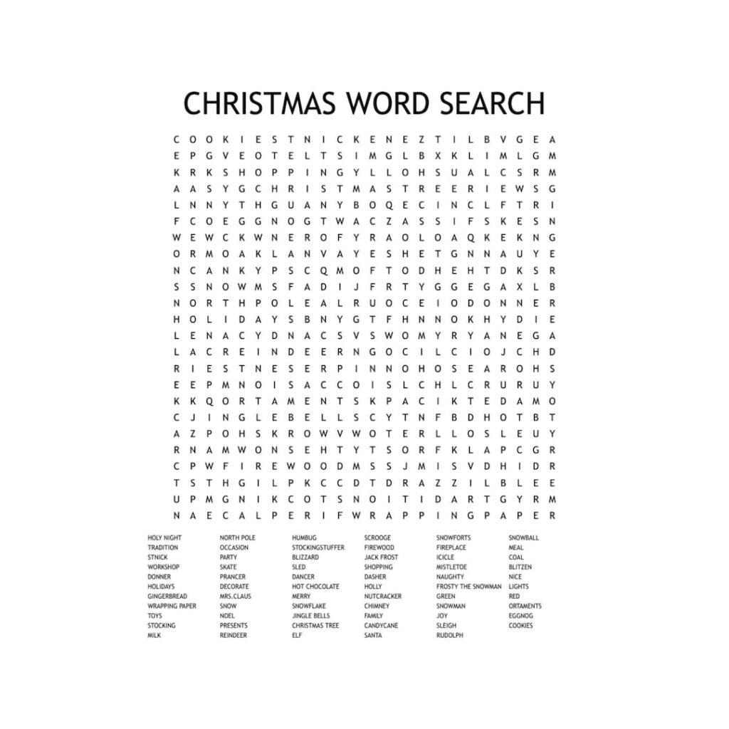 Printable Hard Christmas Word Search | Printable Word Search