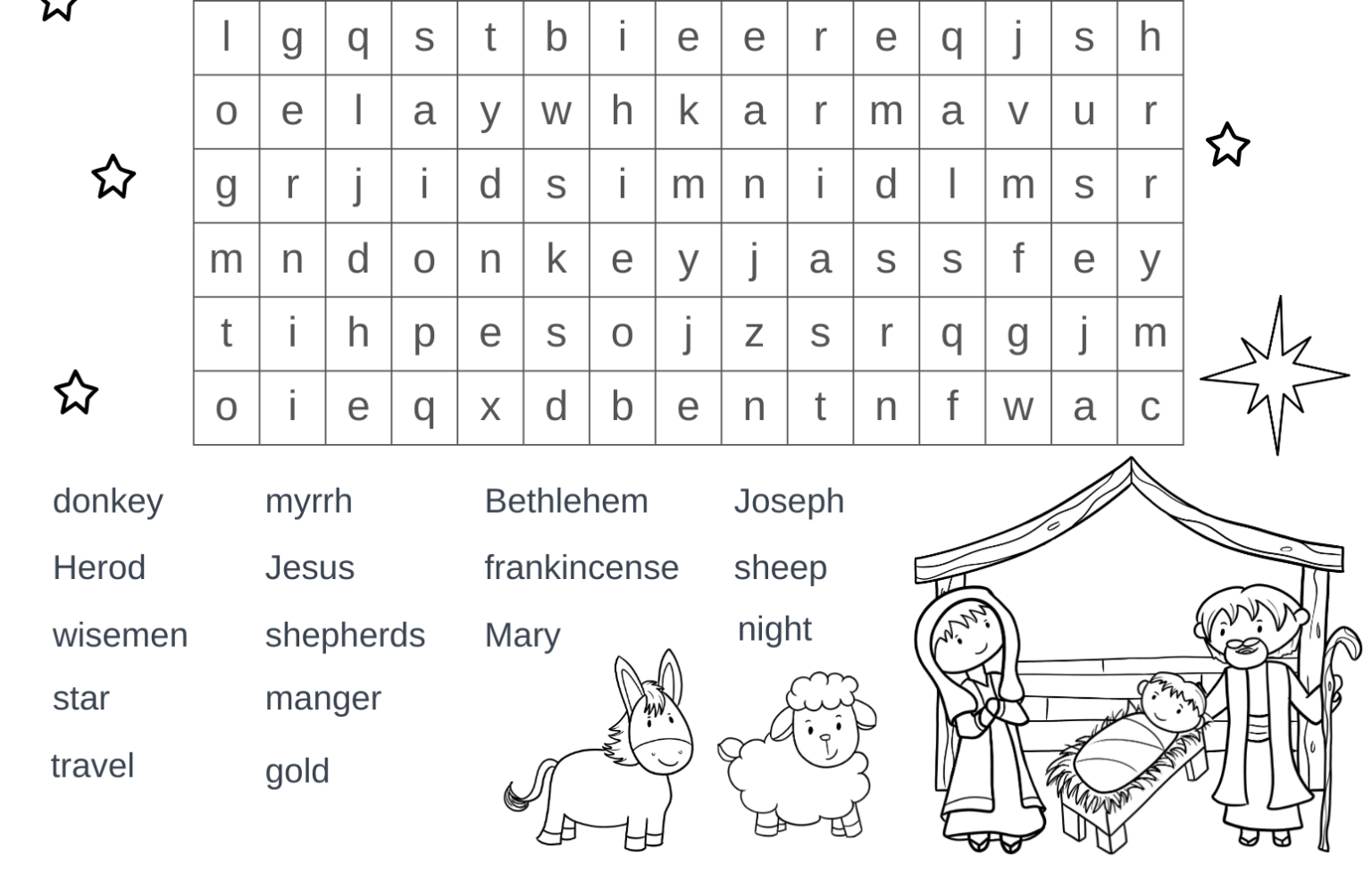Christmas Nativity Word Search | Printable Word Search