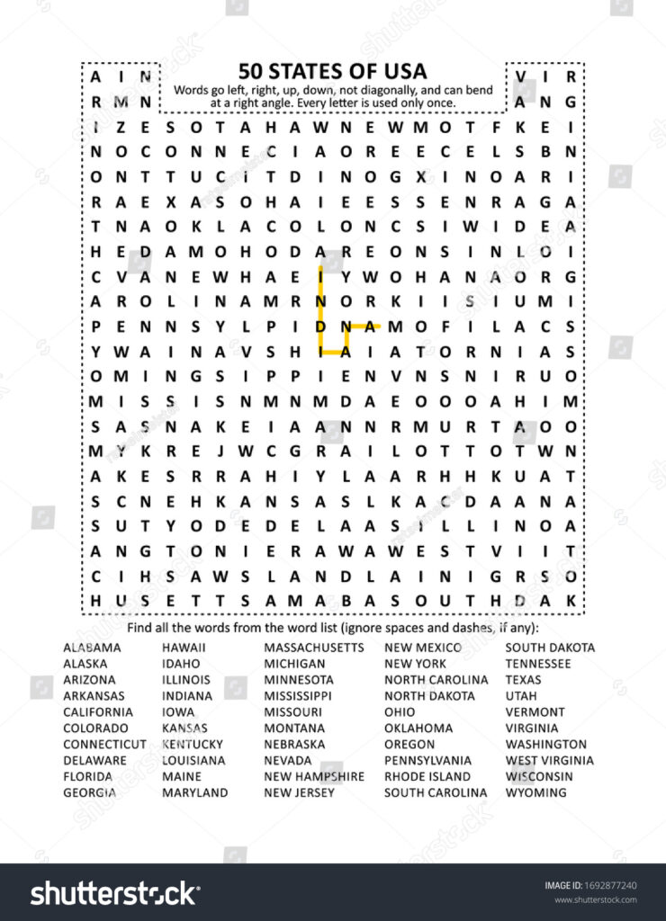 Printable Word Search 50 States | Printable Word Search