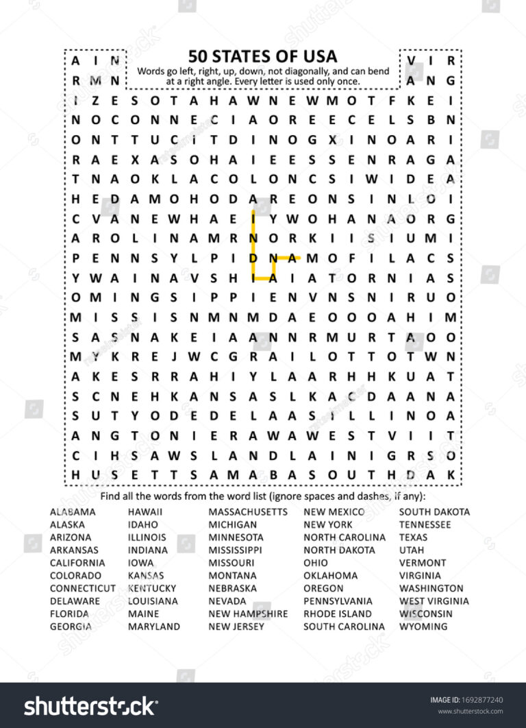 Printable Word Search 50 States | Printable Word Search