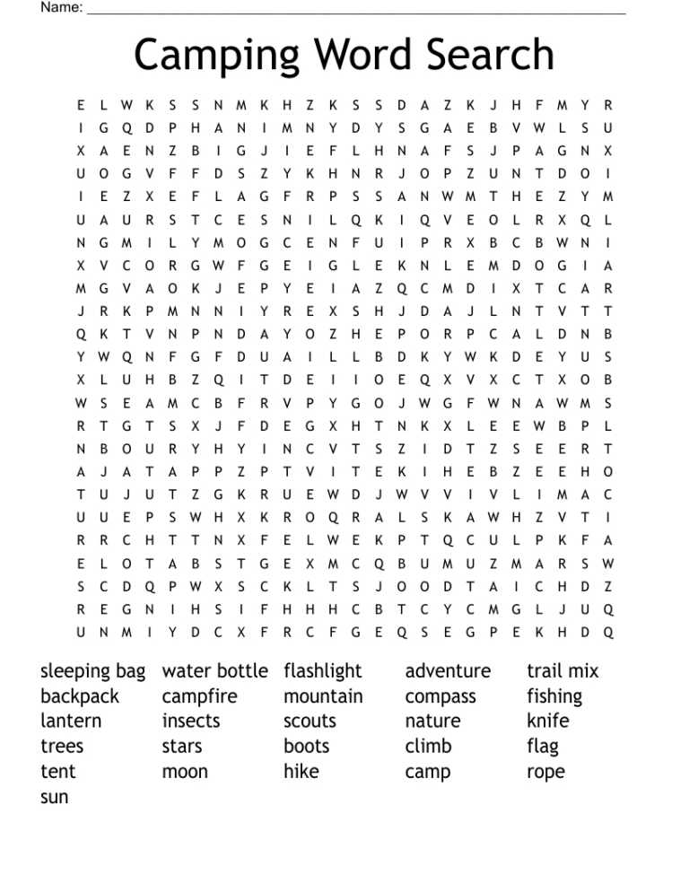 Camping Word Search Printable | Printable Word Search