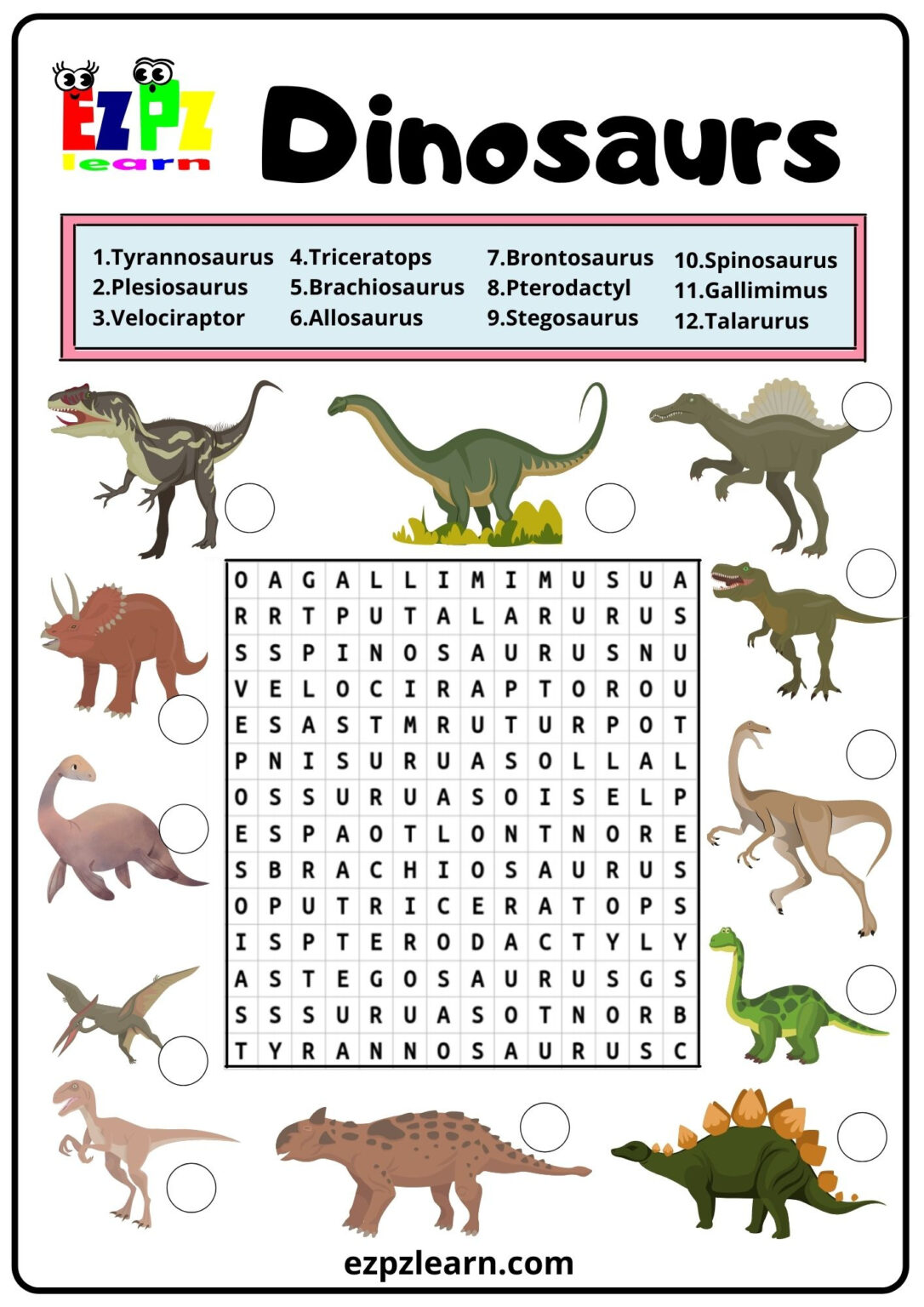 Dinosaur Printable Word Search | Printable Word Search