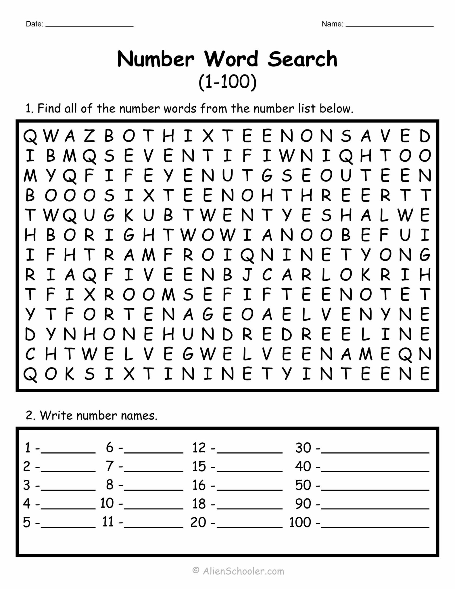 Printable Number Word Search | Printable Word Search