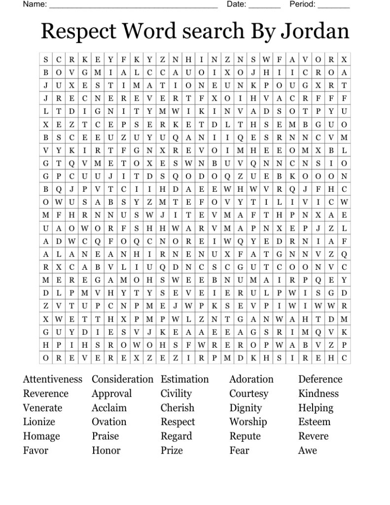 Printable Word Search On Respect | Printable Word Search