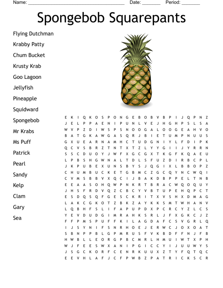 Spongebob Word Search Printable | Printable Word Search