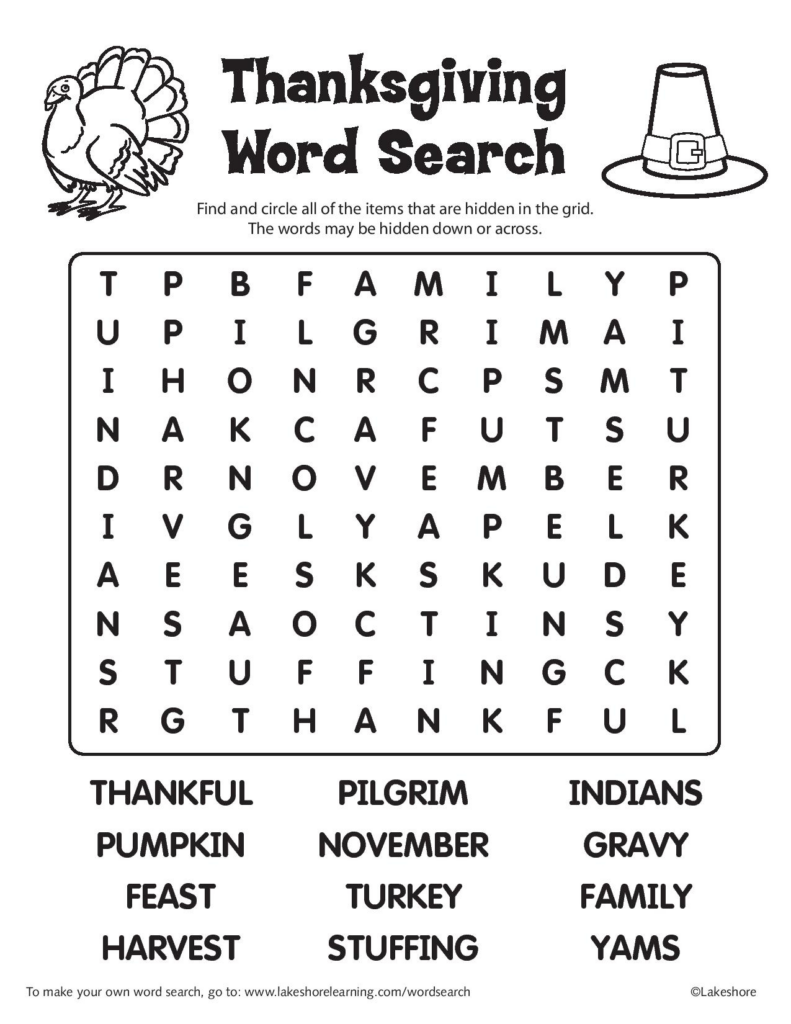 First Grade Thanksgiving Word Search | Printable Word Search