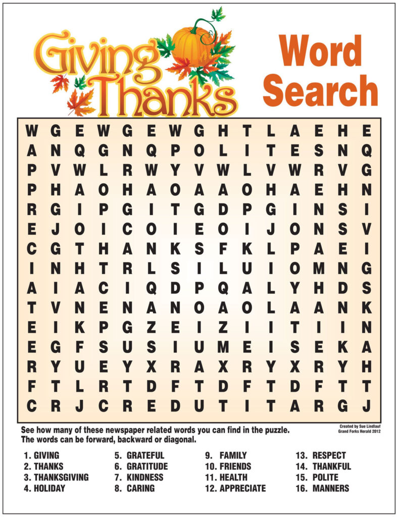 Christian Bible Word Search Thanksgiving Images | Printable Word Search