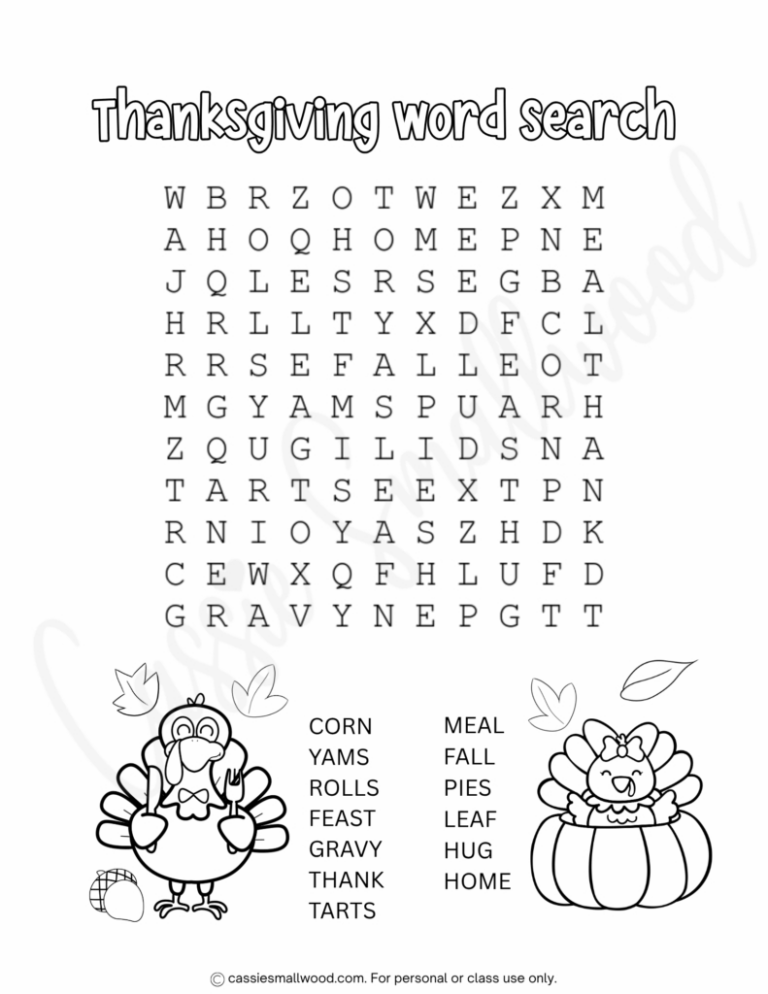 Free First Grade Thanksgiving Word Search | Printable Word Search