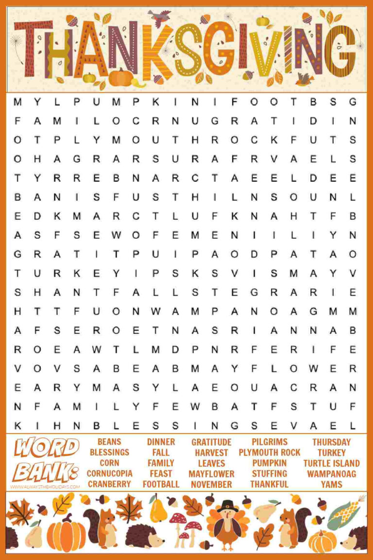 Thanksgiving Large Print Word Search | Printable Word Search