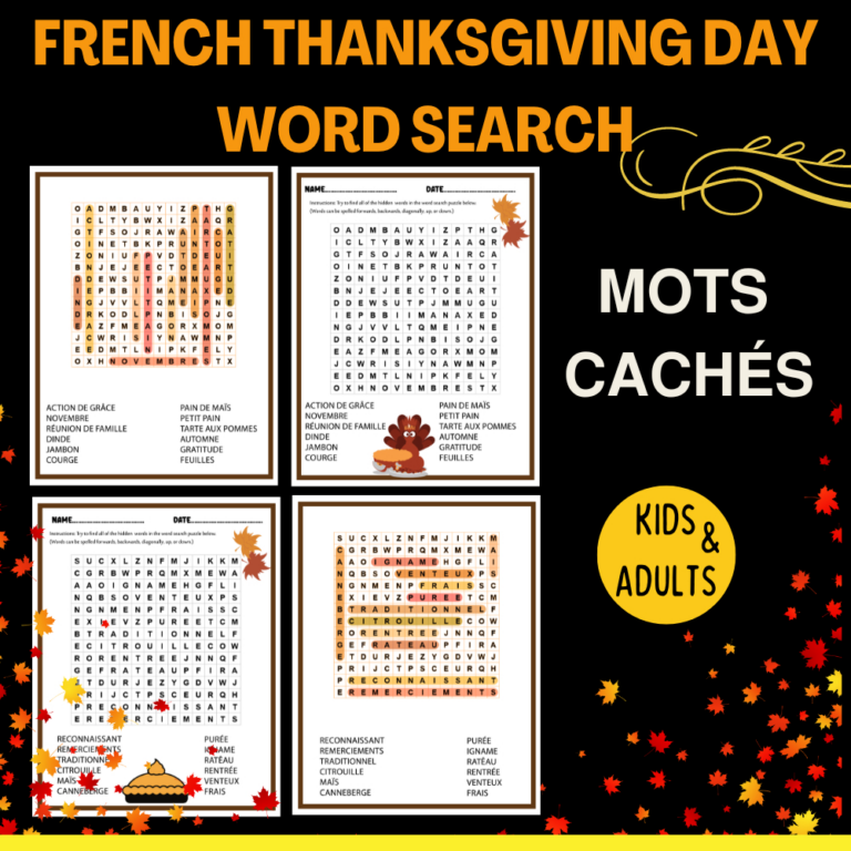 French Thanksgiving Word Search | Printable Word Search