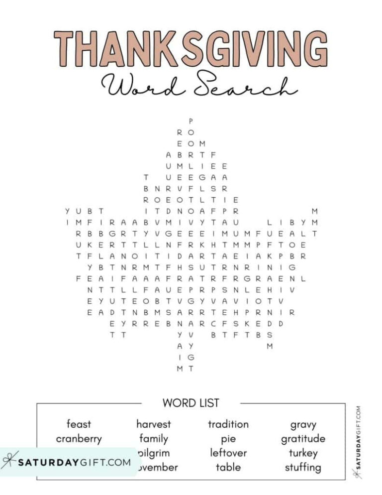 Thanksgiving Word Search For High School Students | Printable Word Search