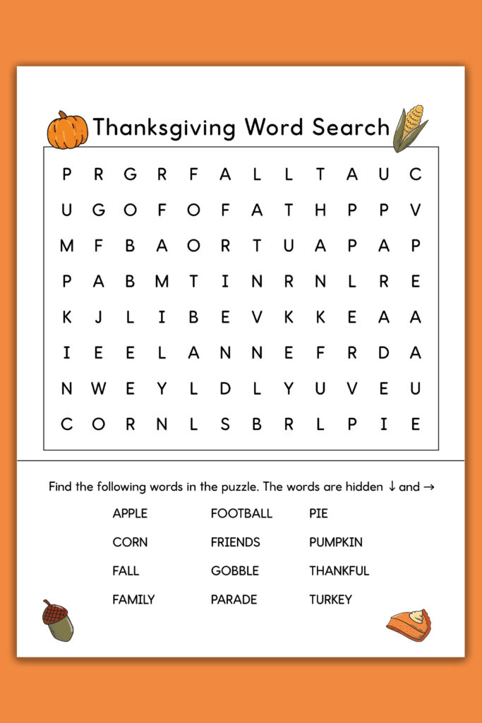 Thanksgiving Word Search Grade 1 | Printable Word Search