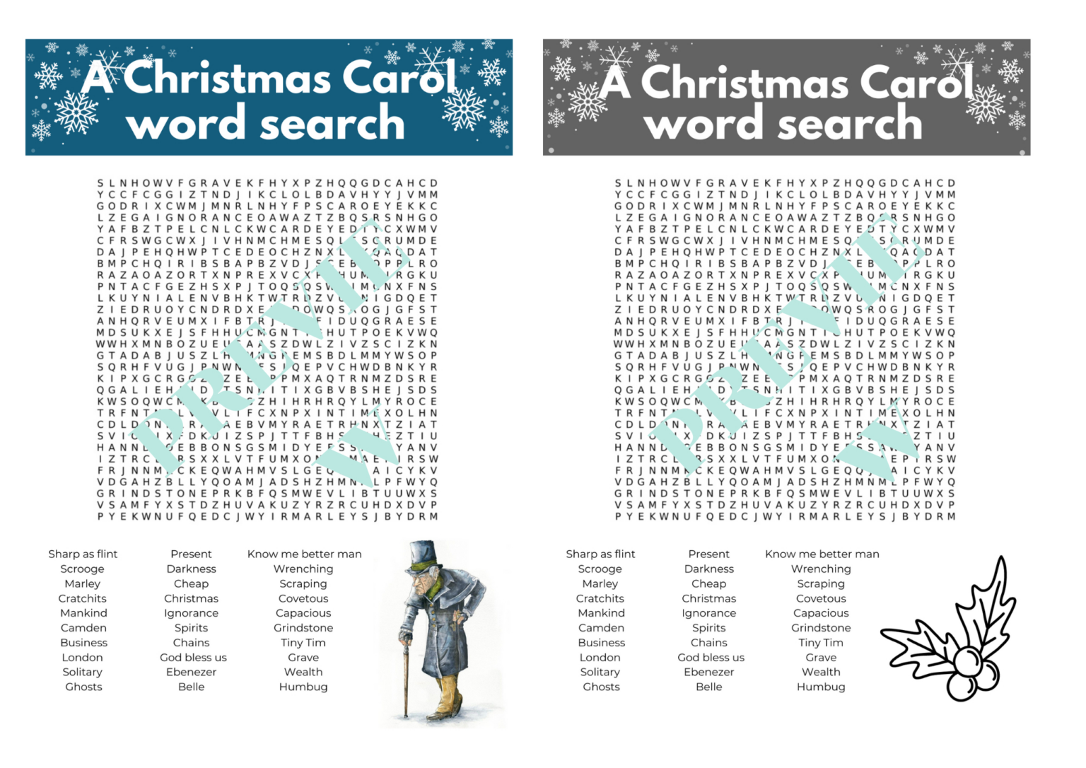 A Christmas Carol By Charles Dickens Word Search Answers | Printable ...