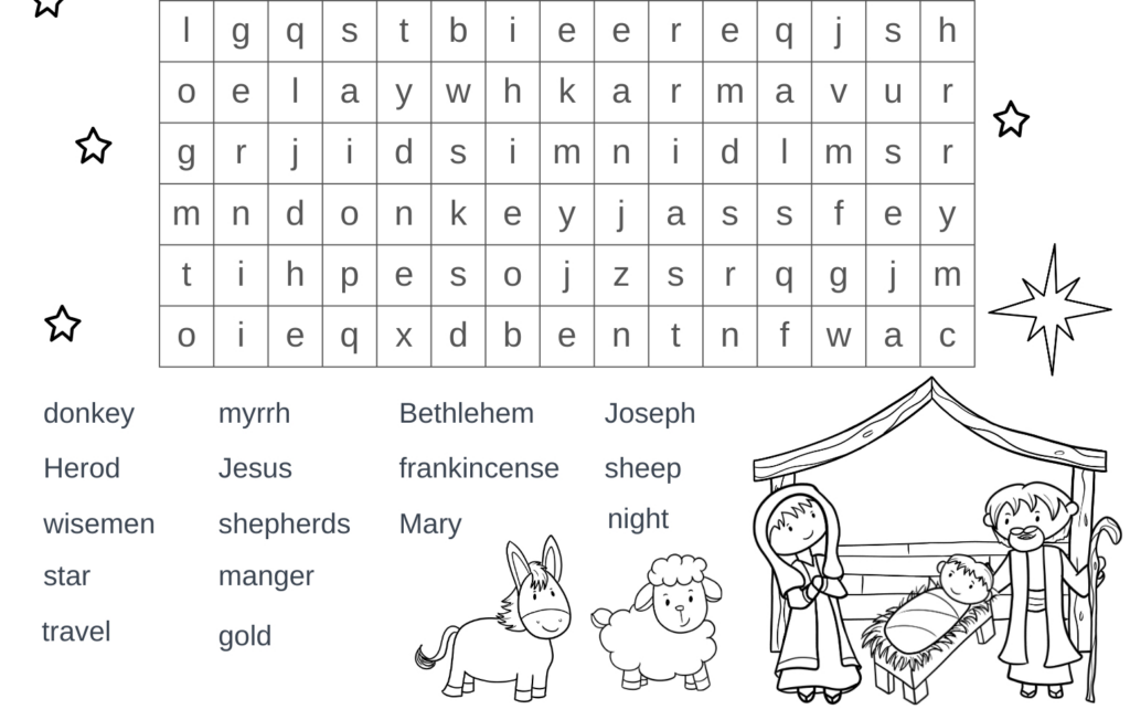 Free Printable Christmas Nativity Word Search – Out Upon The Waters for ...