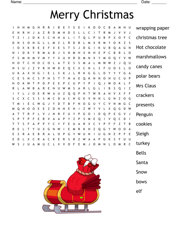 Christmas Math Word Search | Printable Word Search