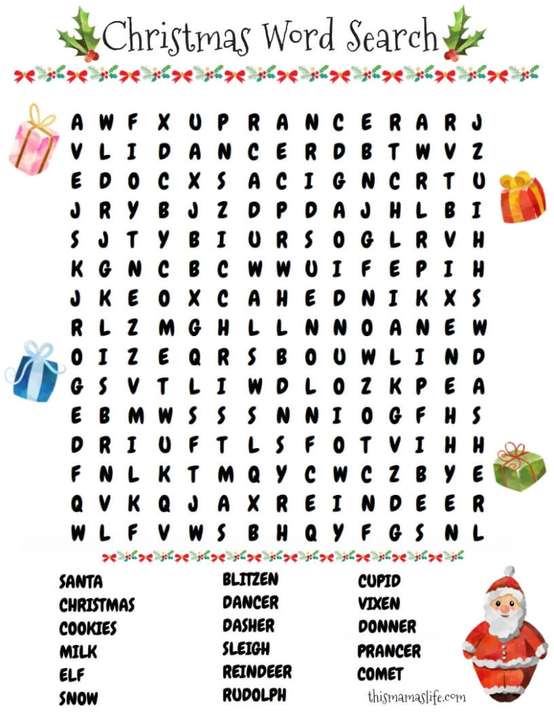 Christmas Santa Word Search | Printable Word Search