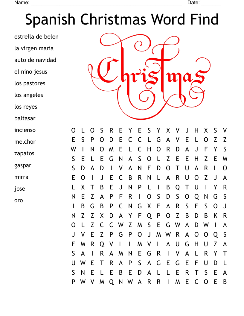 Christmas Spanish Word Search | Printable Word Search